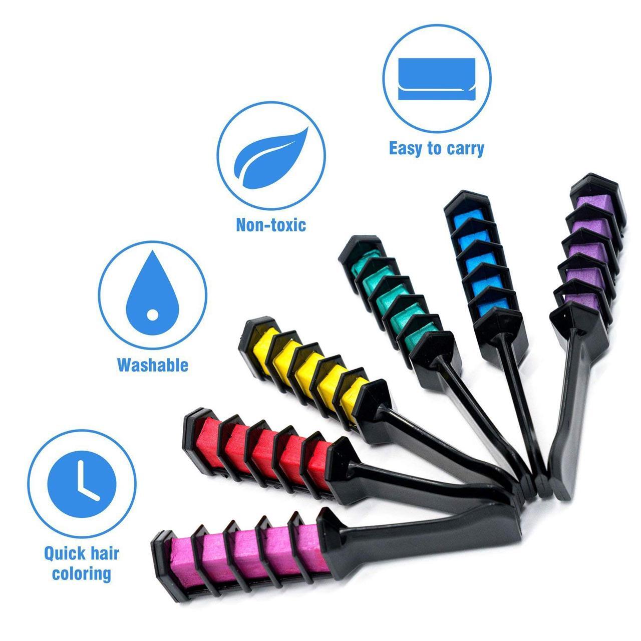PuTwo Hair Chalk Comb in 6 Vibrant Colors Temporary Hair Dye Temporary ...